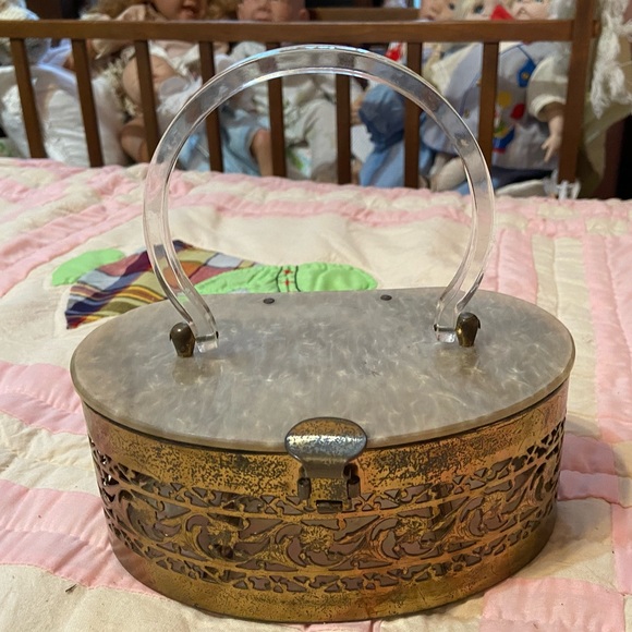 Bags | Antique Vintage Lucite Metal Brass Purse Hand Bag | Poshmark